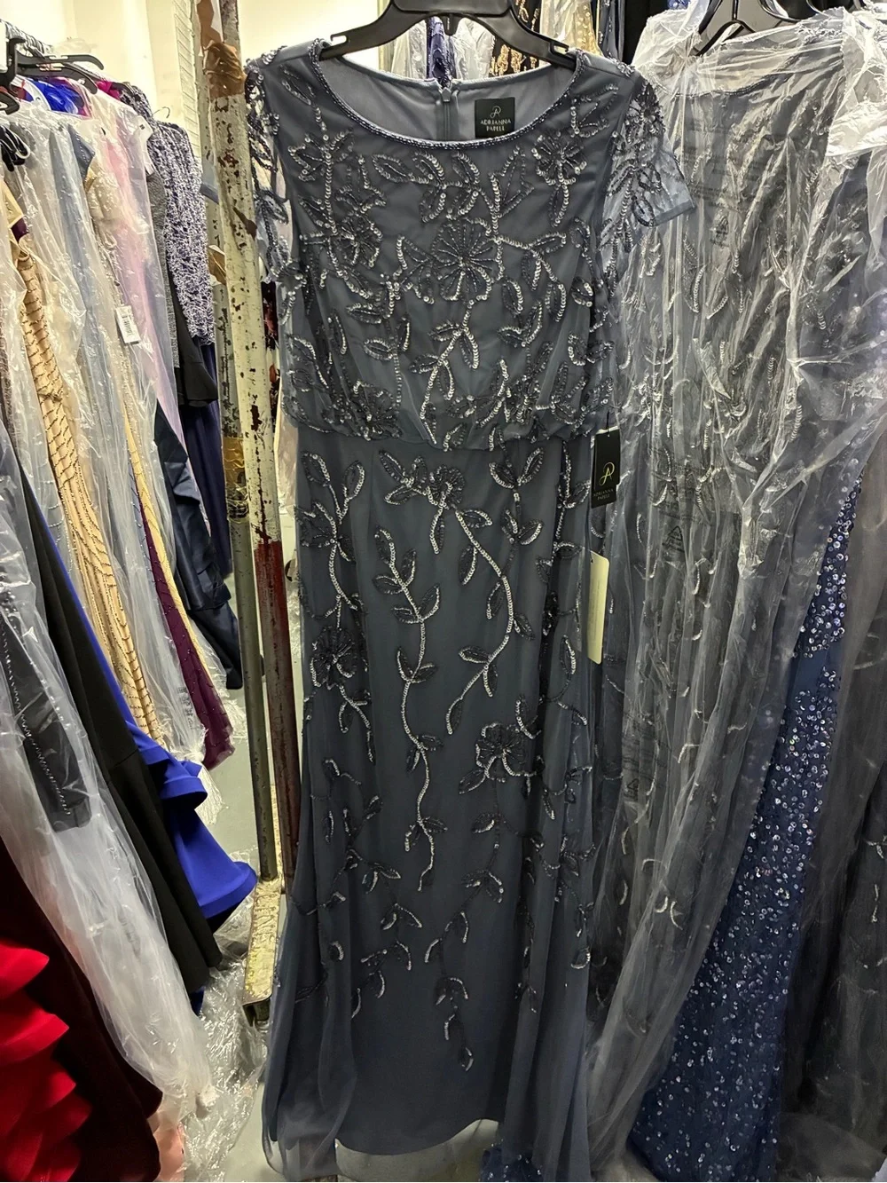 Adrianna Papell | Dresses | Adrianna Papell Dusty Blue Beaded Gown Nwt ...